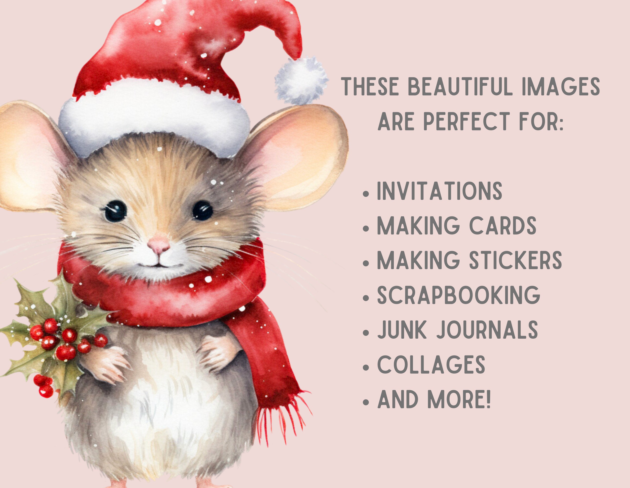 Watercolour Christmas Mice Clipart Cute Xmas Mouse PNG Digital Image ...