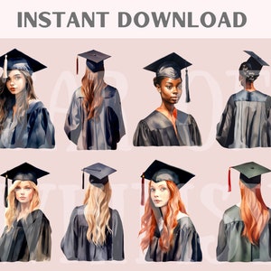 Watercolour Graduation Girl Clipart Graduate Fashion Girls PNG Digital ...