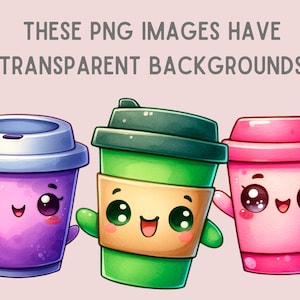 Watercolour Kawaii Coffee Clipart Cute Coffee Cup Mug PNG Digital Image ...