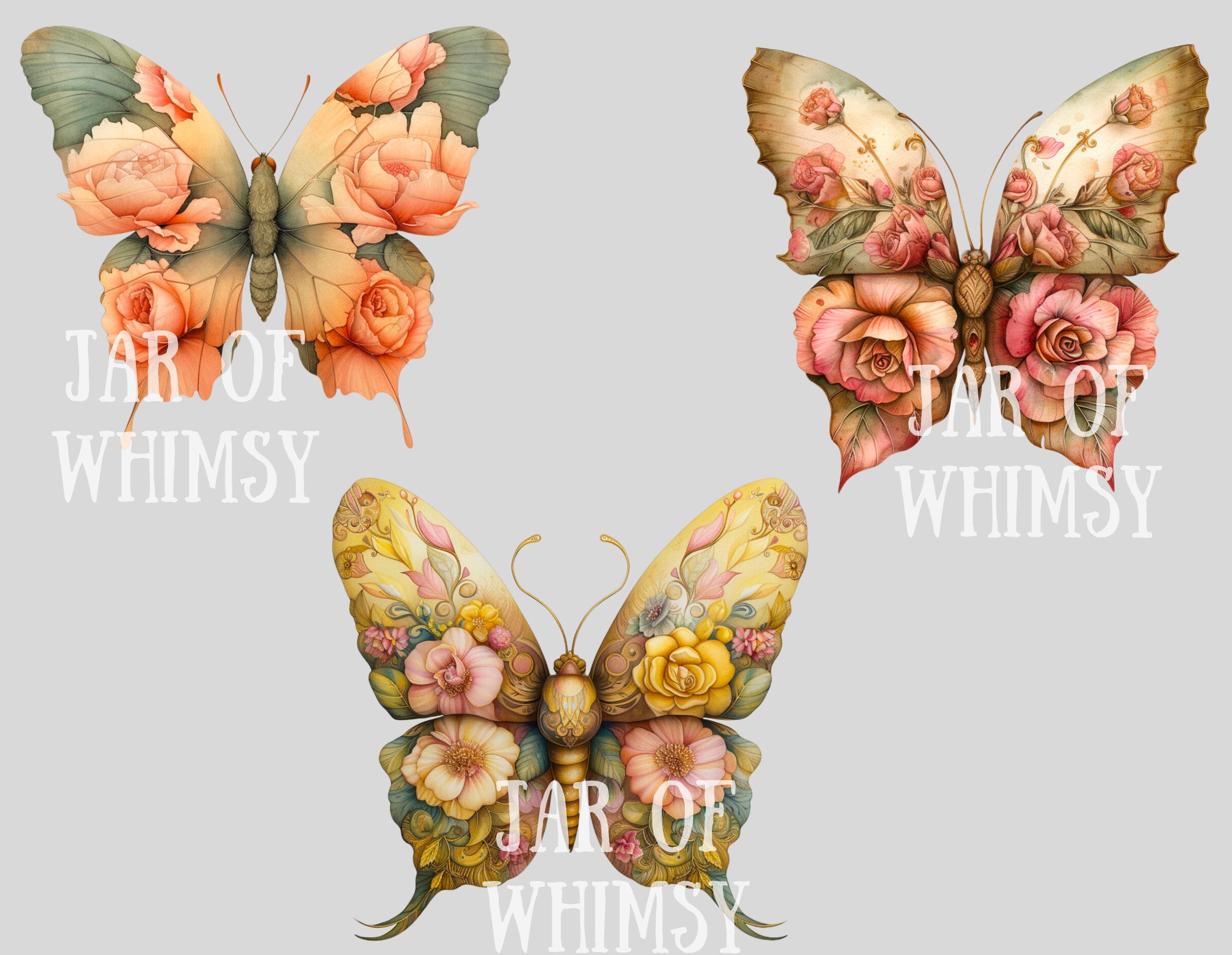 Watercolour Shabby Chic Butterfly Clipart Vintage Butterfly PNG Digital ...