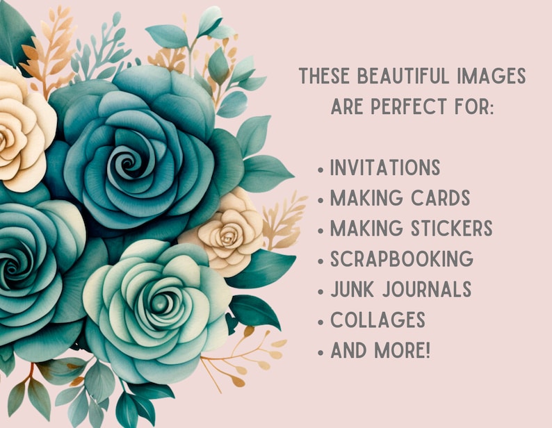 Watercolour Dark Teal Rose Clipart Aqua Green Flower Graphics PNG ...