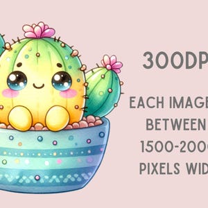 Watercolour Kawaii Cactus Clipart Cute Cactus Pot Plant PNG Digital ...