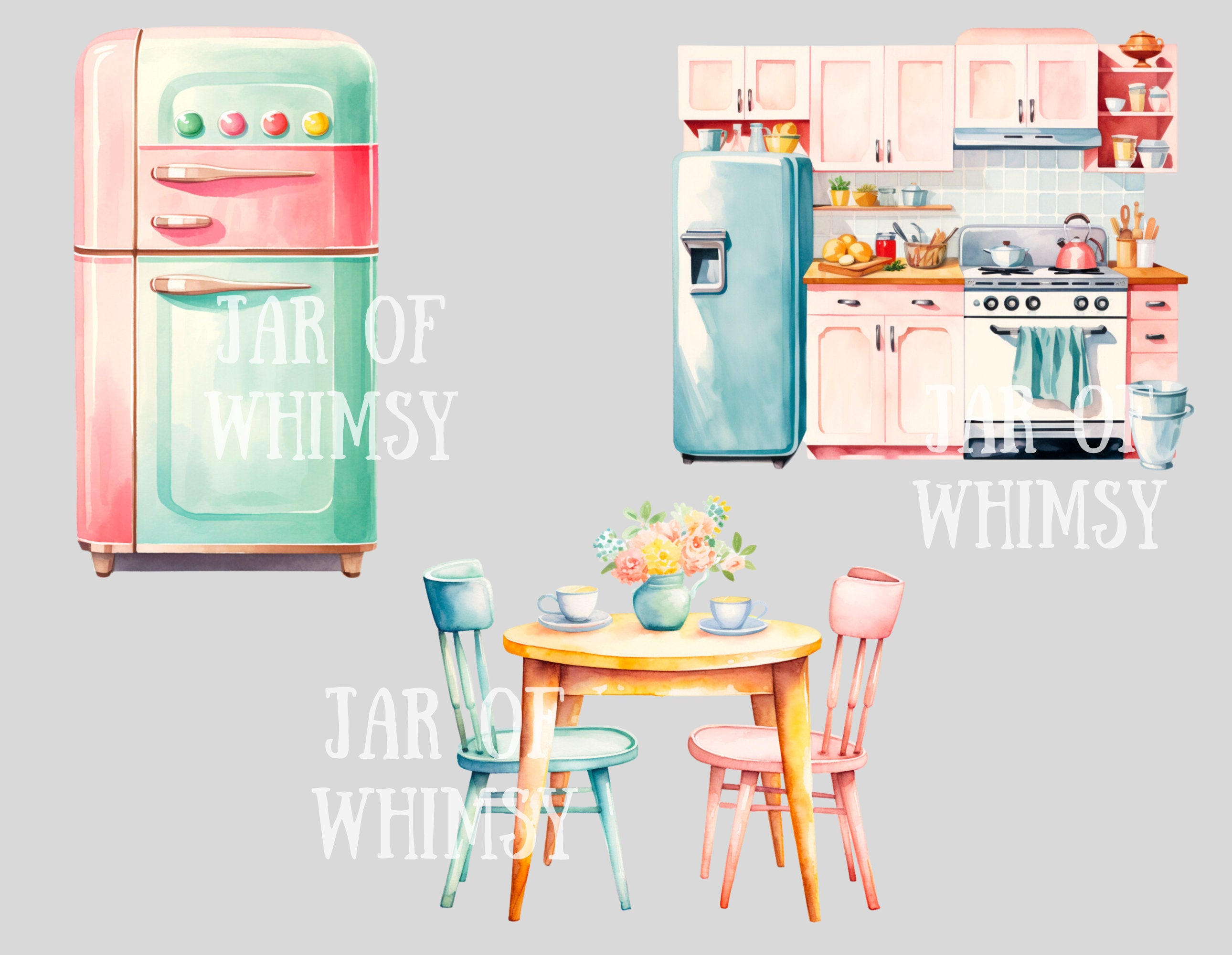 Watercolour Vintage Kitchen Clipart Retro Baking PNG Digital Image ...