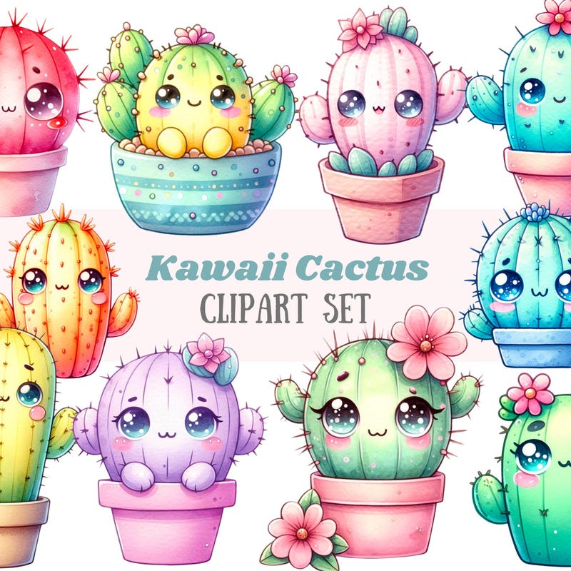Kawaii Cactus Art - Etsy
