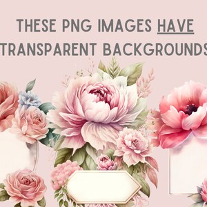 Watercolour Pink Floral Tag Clipart Rose Label PNG Digital Image ...