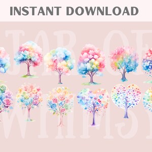Watercolour Pastel Rainbow Tree Clipart Fantasy Forest PNG Digital ...