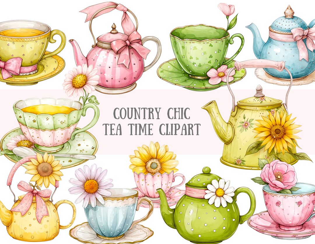 Watercolour Country Chic Tea Time Clipart Pretty Tea Party PNG Digital ...