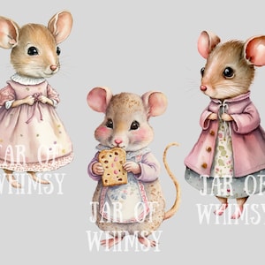Watercolour Little Pink Mouse Clipart - Fairytale Mice PNG Digital ...