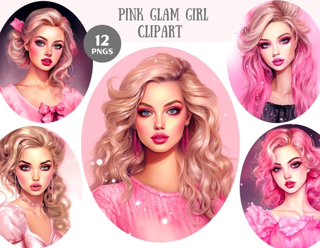 Watercolour Pink Glam Girl Clipart Glamourous Fashion Girls PNG Digital ...