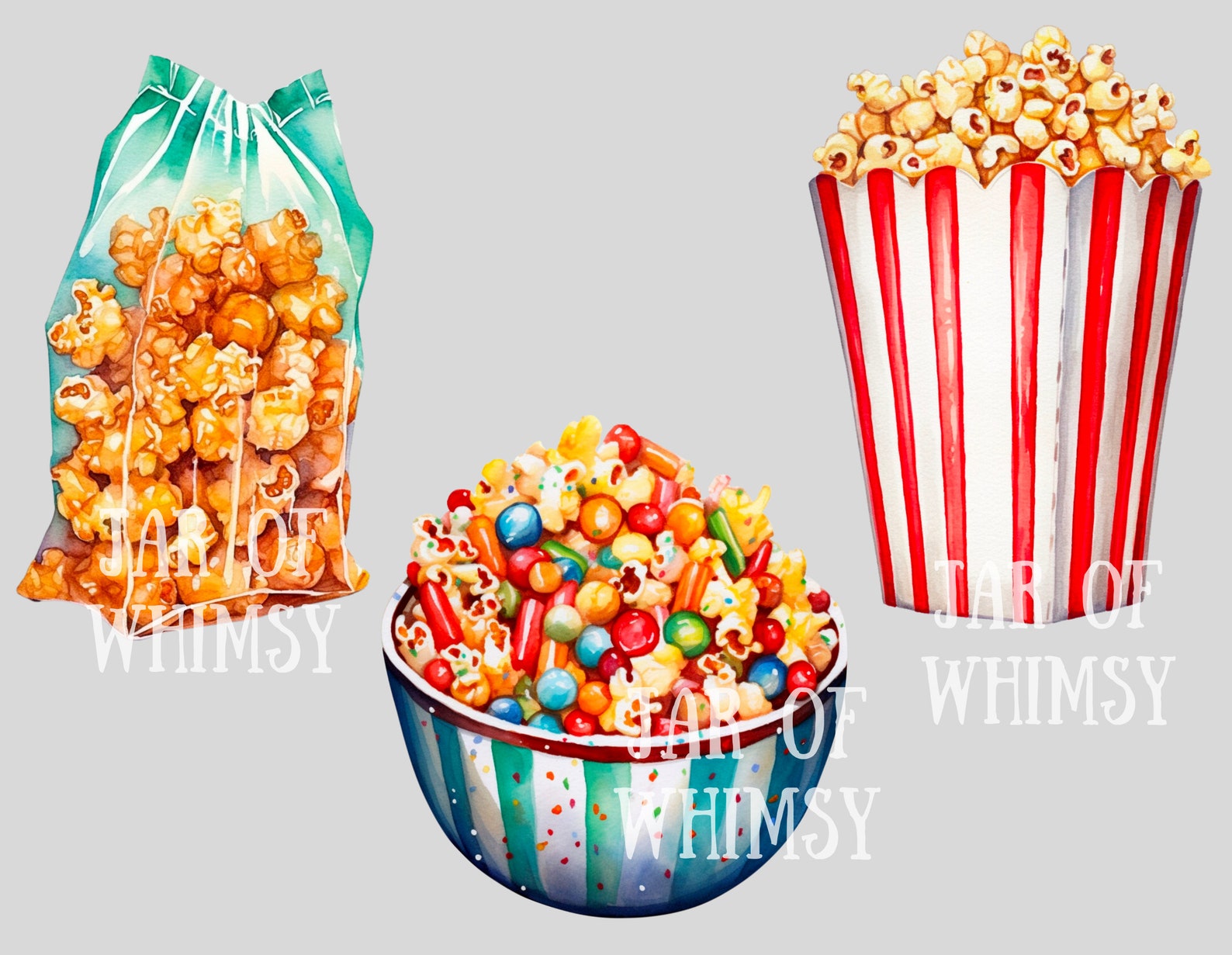Watercolour Movie Night Snacks Clipart Popcorn Pizza PNG Digital Image ...