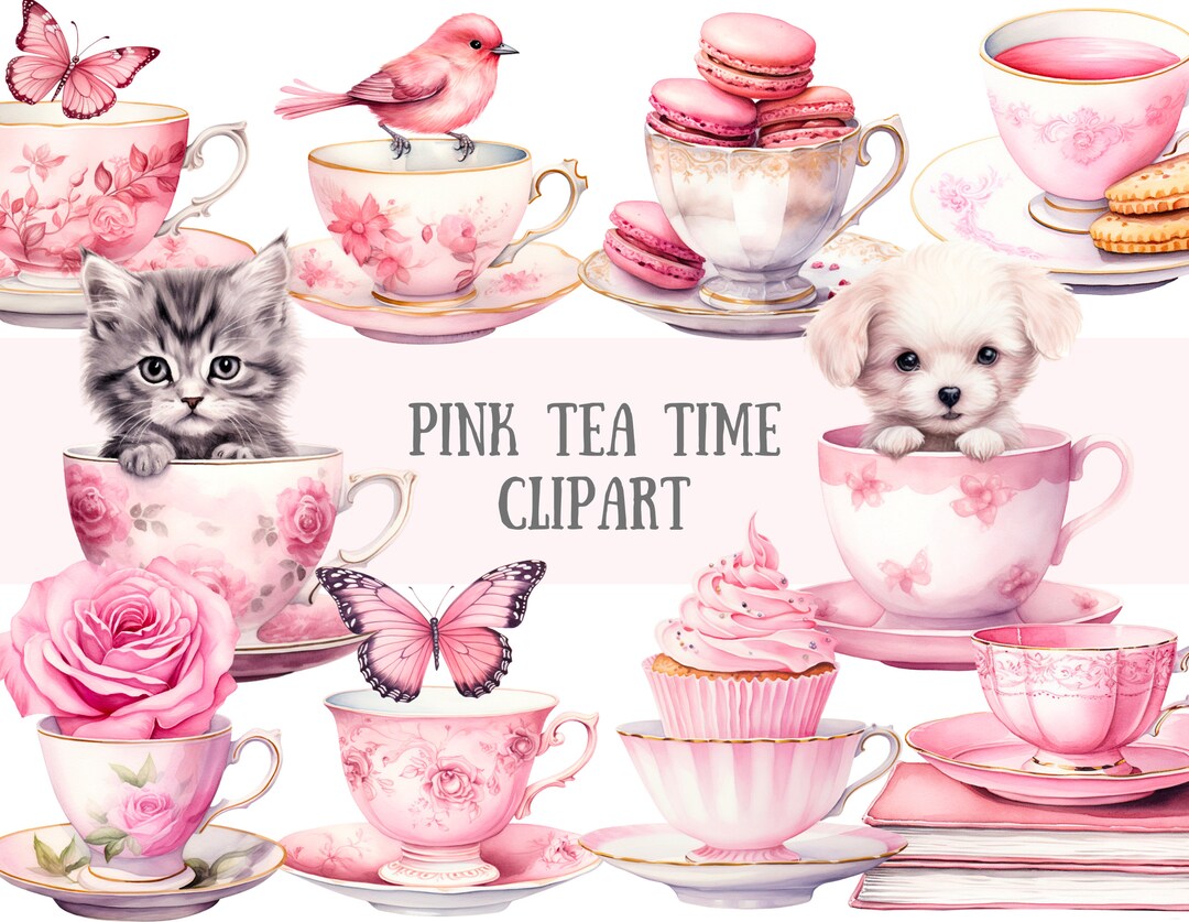 Watercolour Pink Tea Time Clipart Teacup Tea Party PNG Digital Image ...
