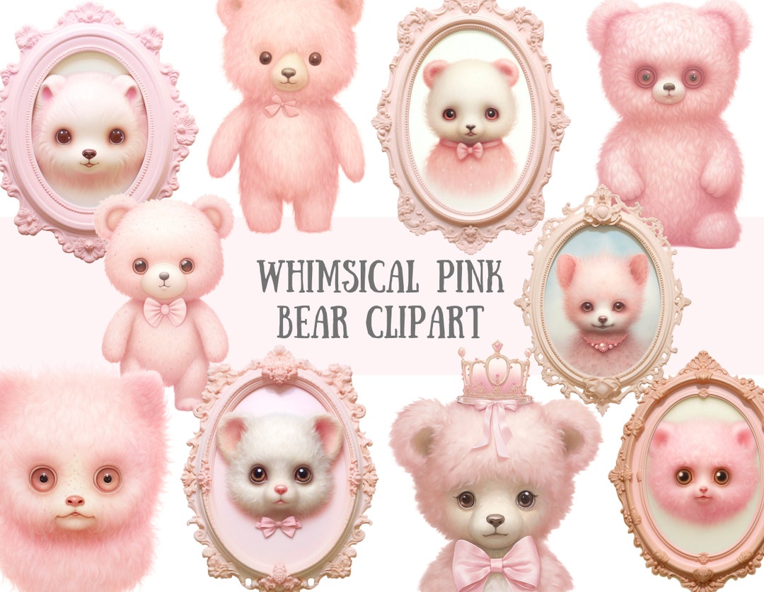 Watercolour Whimsical Pink Bear Clipart Vintage Teddy Bear PNG Digital ...