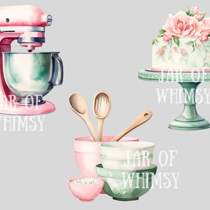 Watercolour Shabby Chic Kitchen Clipart Retro Baking PNG Digital Image ...