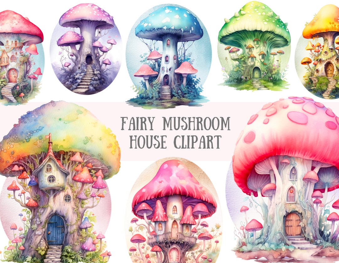 Watercolour Fairy Mushroom Houses Clipart Little Cottage PNG Digital ...