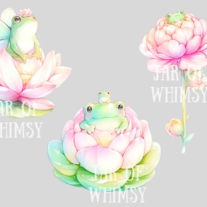 Watercolour Kawaii Frog Clipart Super Cute Chibi Frog Lily Pad PNG ...