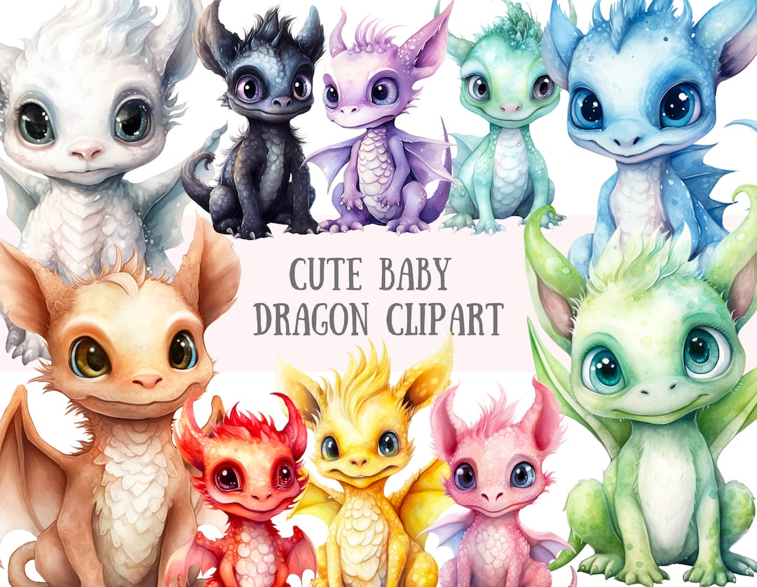 Watercolour Cute Baby Dragon Clipart Fantasy Dragon PNG Digital Image ...