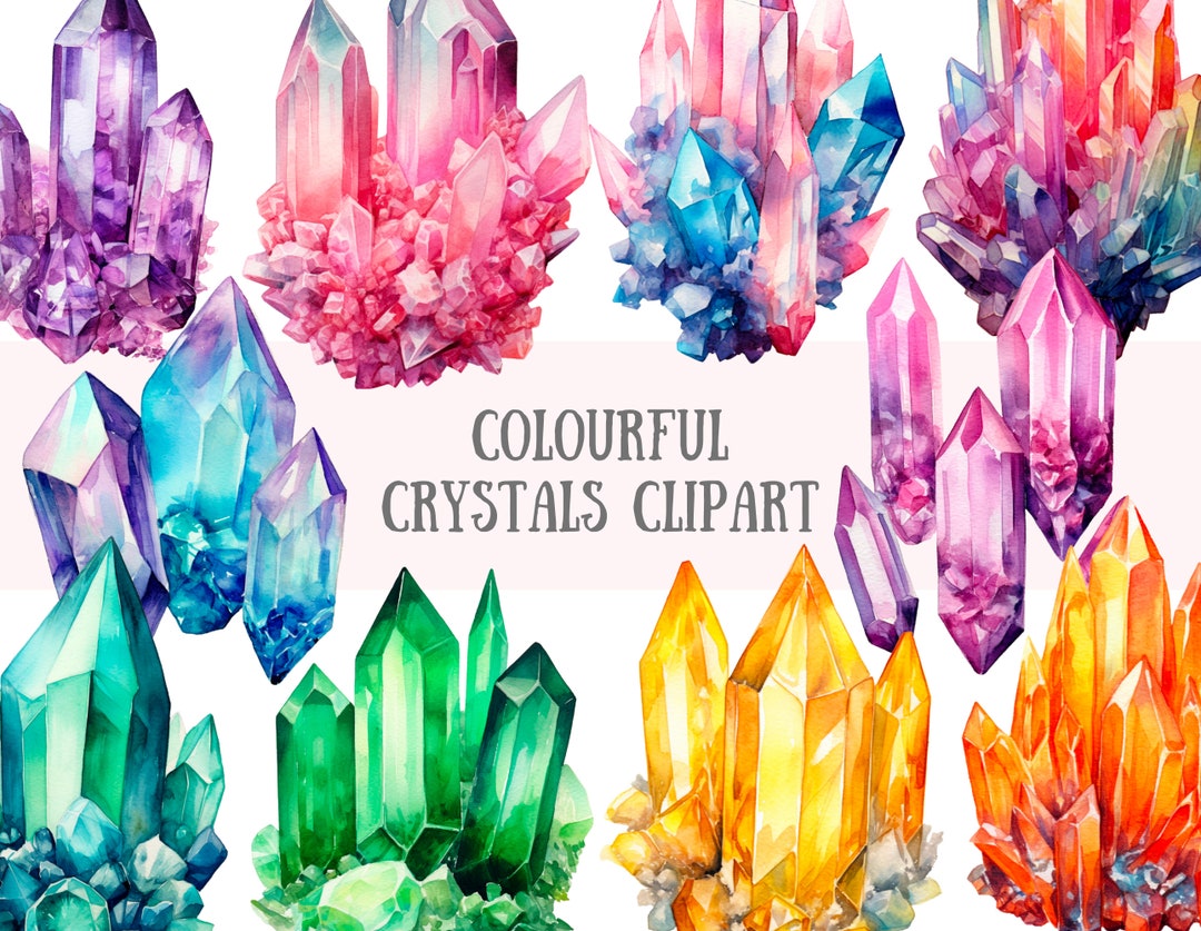 Watercolour Colourful Crystal Clipart Crystals Gemstones PNG Digital ...