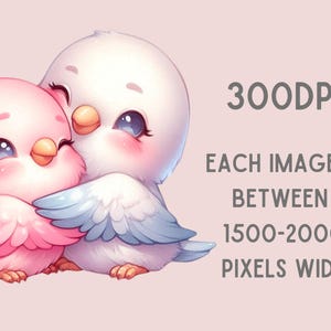 Watercolour Chibi Lovebird Clipart Kawaii Love Bird Pairs PNG Digital ...