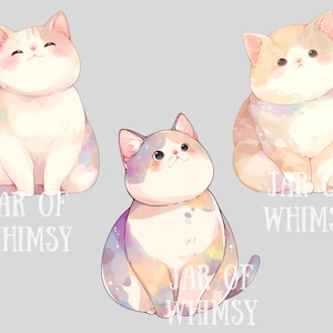 Watercolour Kawaii Fat Cat Clipart Cute Chubby Chonk Cat PNG Digital ...