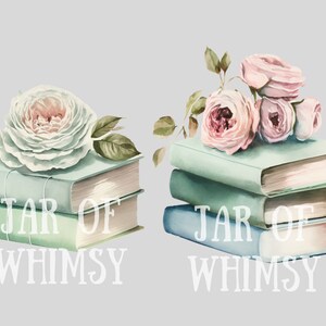 Watercolour Pastel Book Stack Clipart Bookcase Bookworm PNG Digital ...