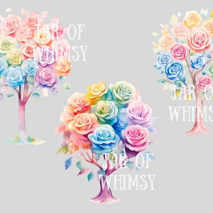 Watercolour Pastel Rainbow Tree Clipart Fantasy Forest PNG Digital ...
