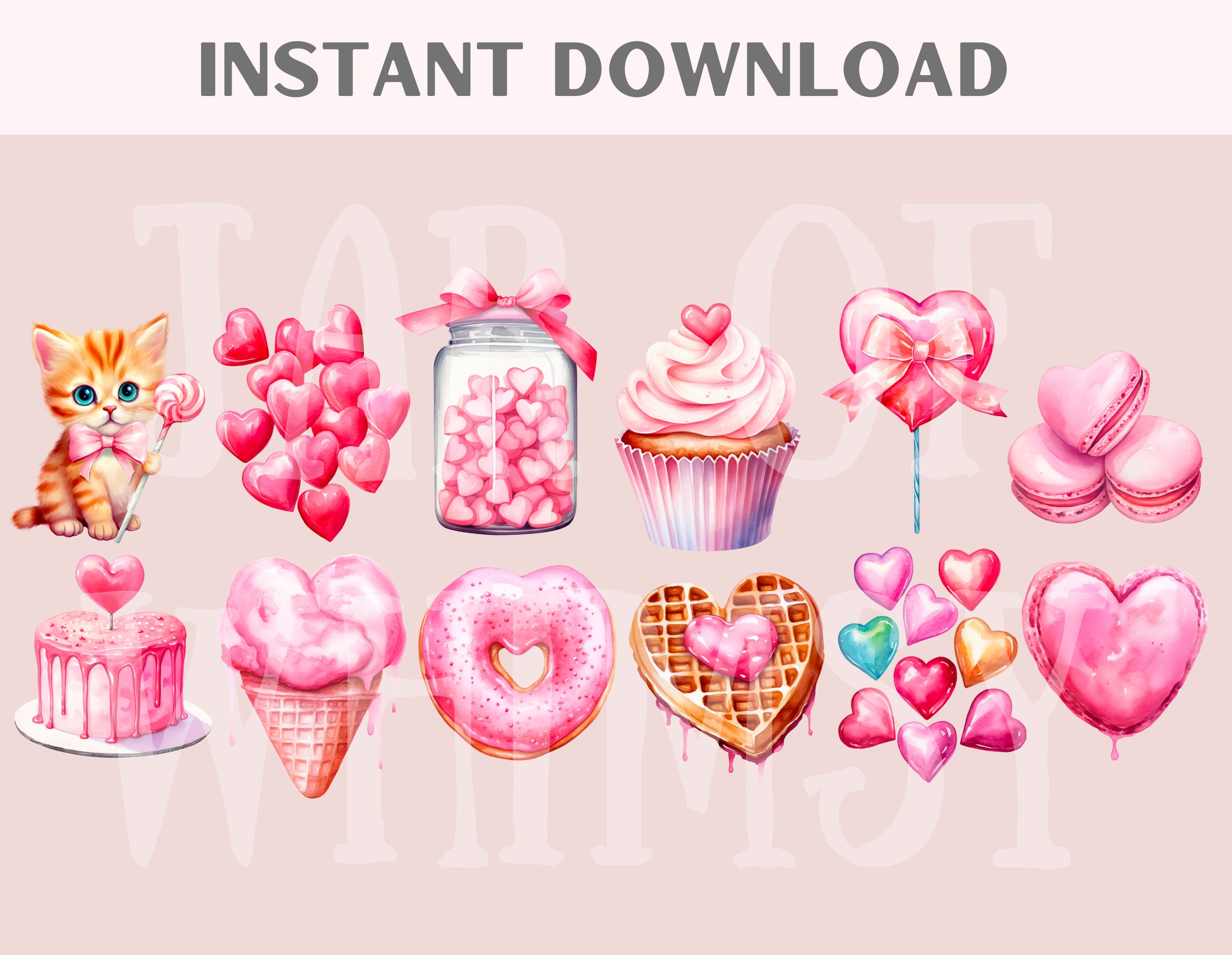 Watercolour Valentines Day Sweets Clipart Love Heart Candy PNG Digital ...