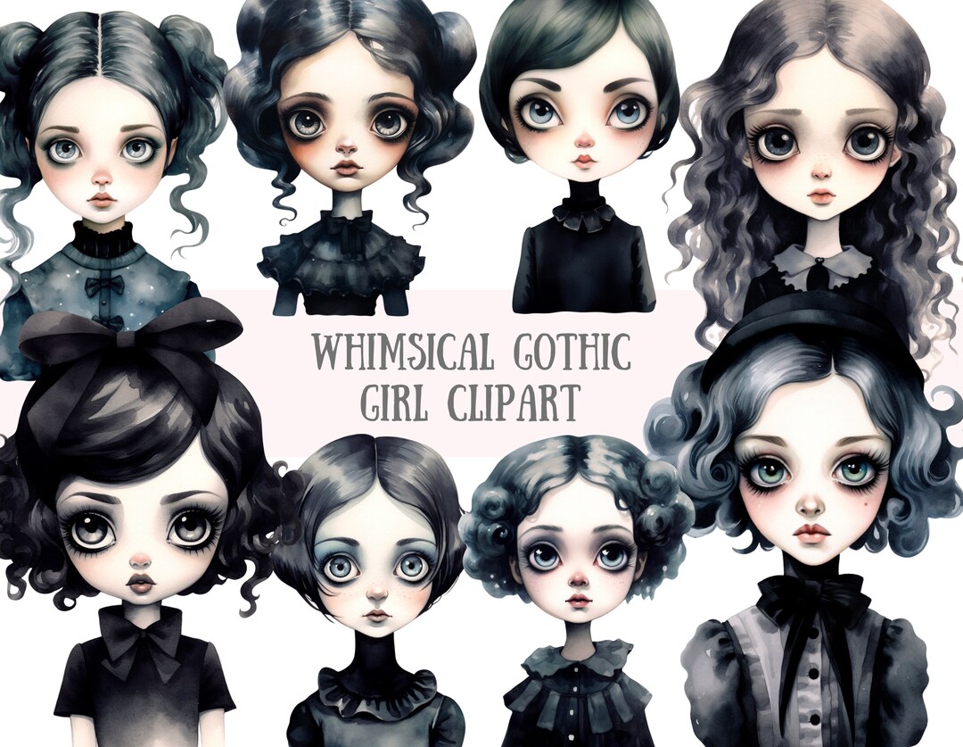 Watercolour Whimsical Gothic Girl Clipart Goth Fashion Girl PNG Digital ...