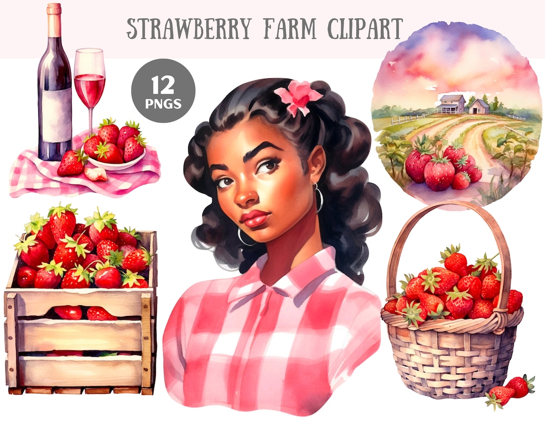 Watercolour Strawberry Farm Clipart Strawberries PNG Digital Image ...