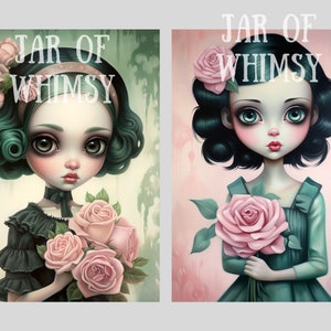 Watercolour Whimsical Vintage Girl Clipart Big Eyed Girl Art JPG ...