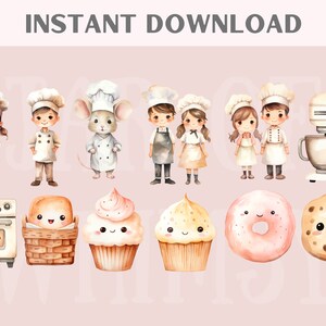 Watercolour Cute Baker Clipart Kawaii Cupcake Bakery PNG Digital Image ...