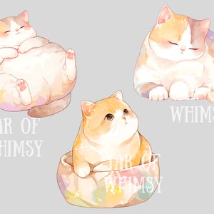Watercolour Kawaii Fat Cat Clipart Cute Chubby Chonk Cat PNG Digital ...