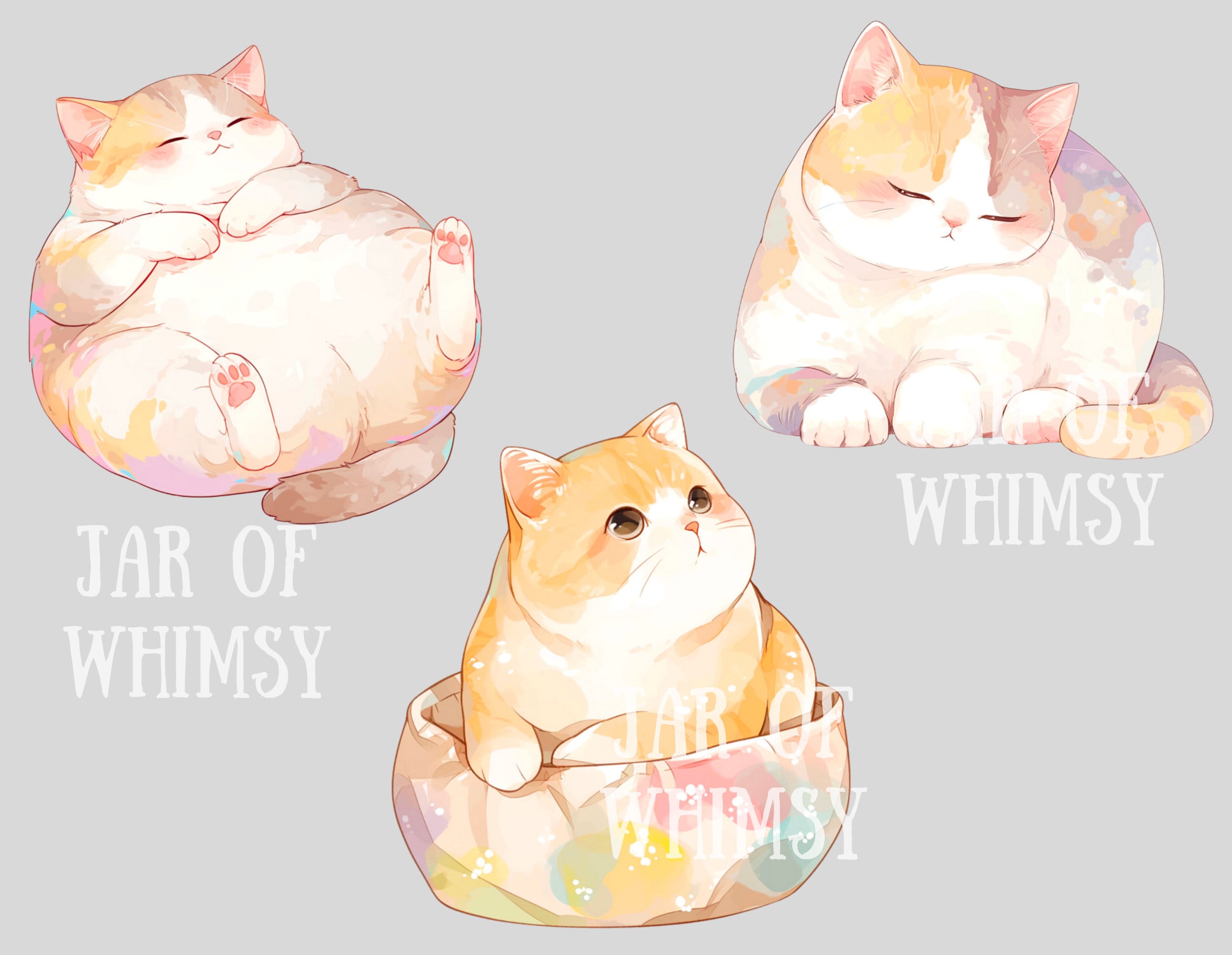 Watercolour Kawaii Fat Cat Clipart Cute Chubby Chonk Cat PNG Digital ...