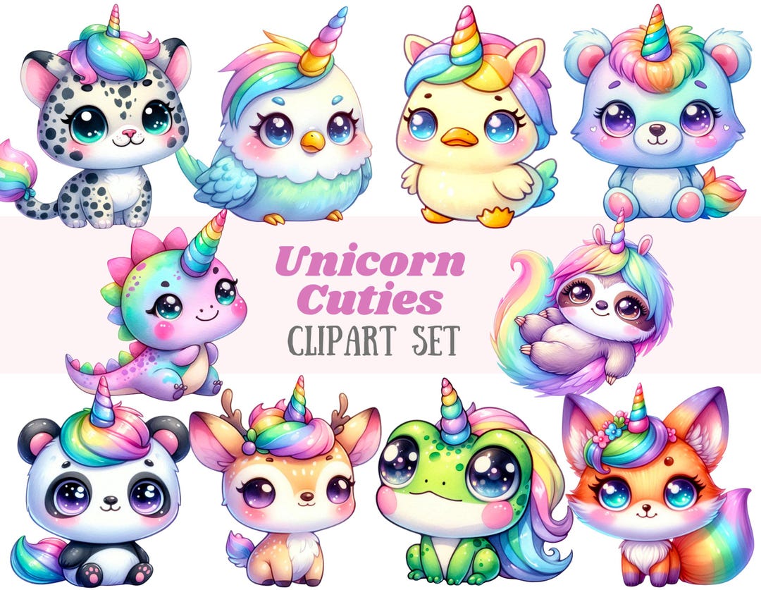 Watercolour Unicorn Animal Clipart Chibi Rainbow Unicorn Baby PNG ...