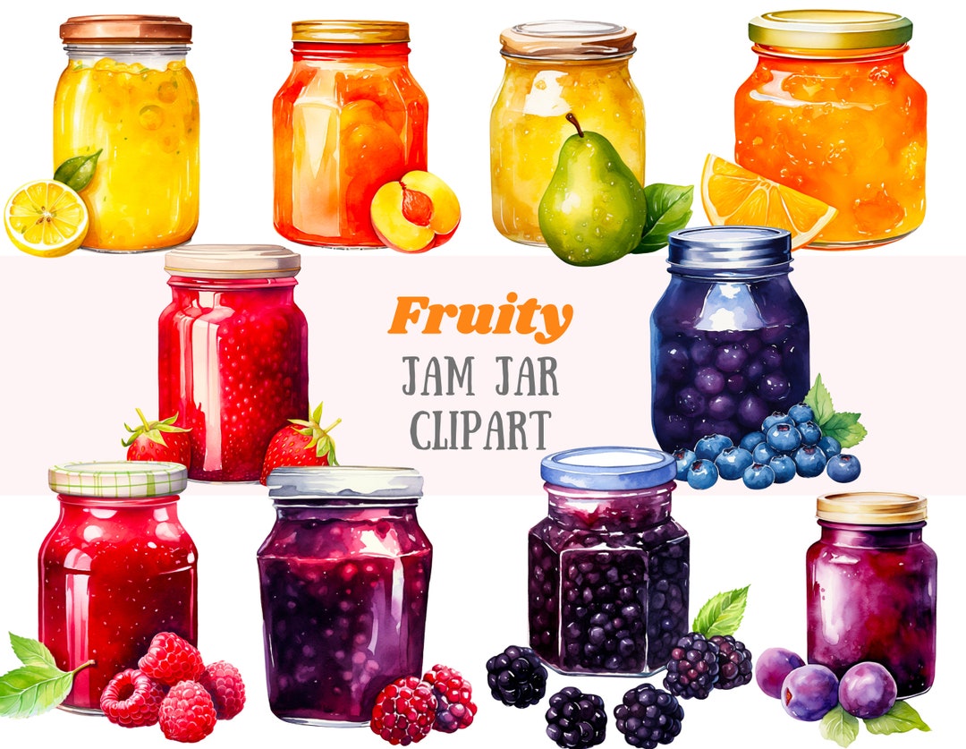 Watercolour Jam Jar Clipart Fruity Jam Jar PNG Digital Image Downloads ...