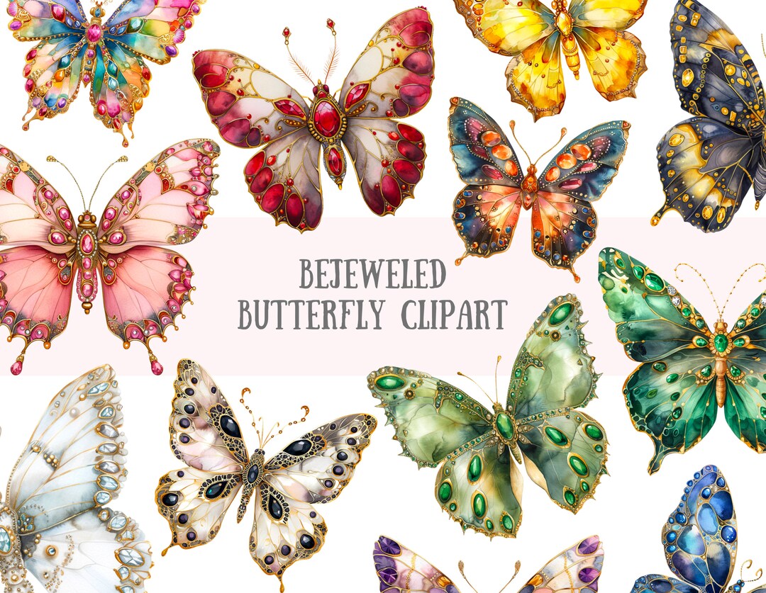 Watercolour Bejeweled Butterfly Clipart Royal Butterfly PNG Digital ...