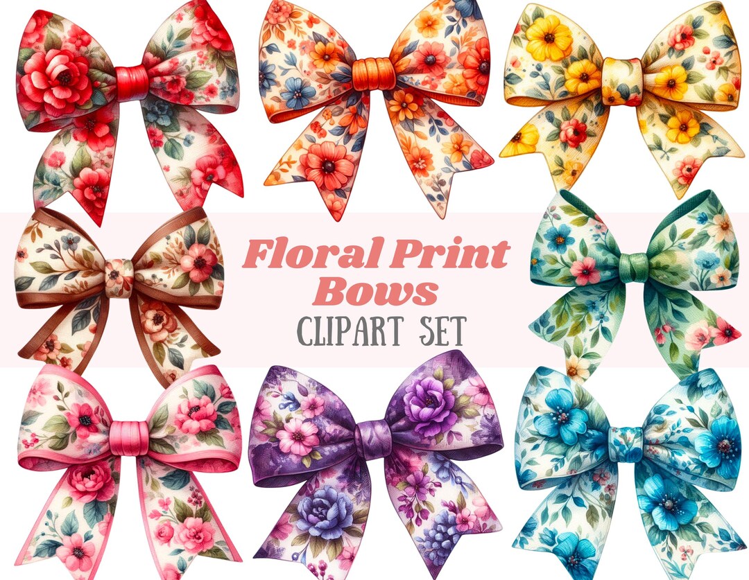 Watercolour Floral Bow Clipart Cute Floral Print Bow PNG Digital Image ...