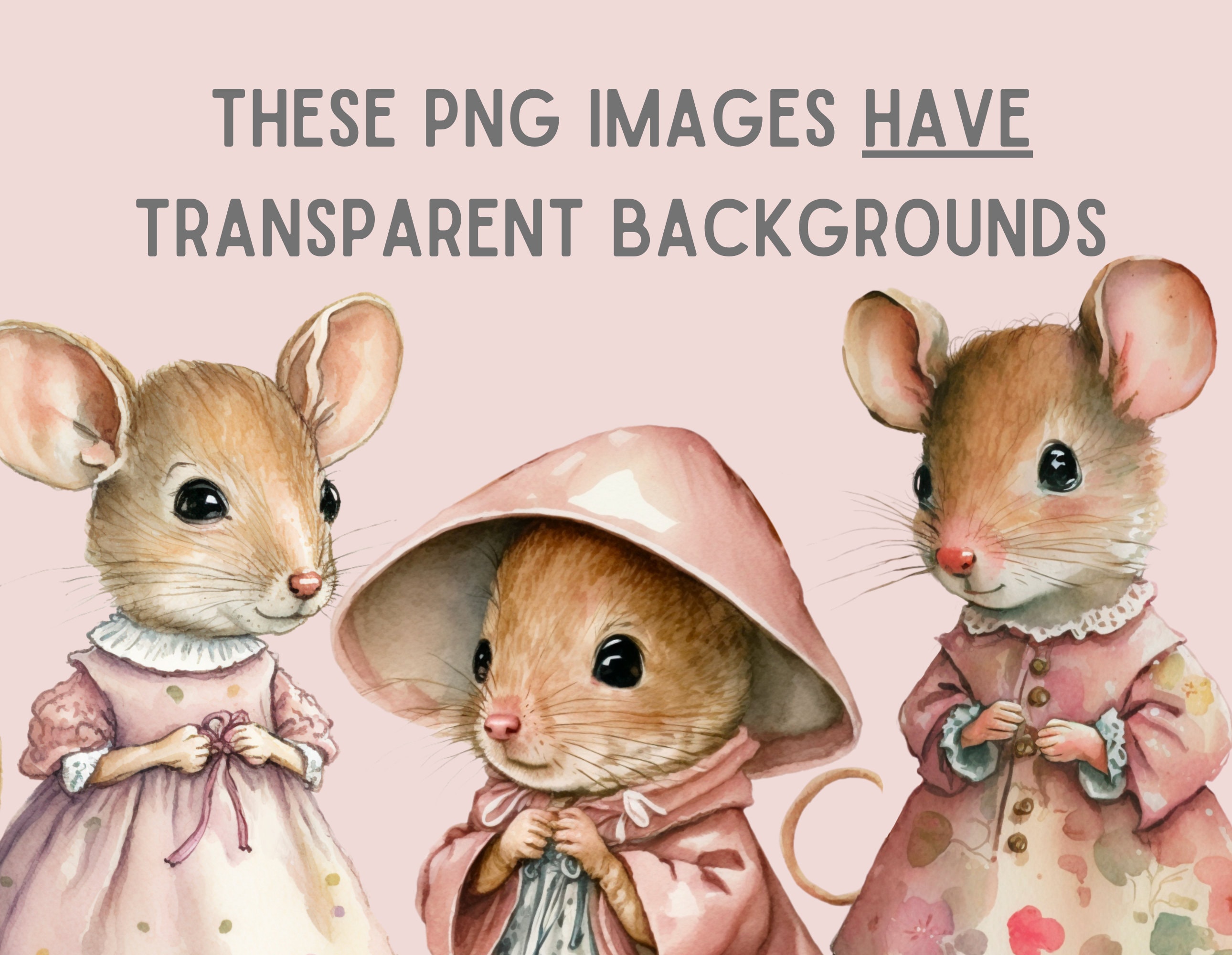 Watercolour Little Pink Mouse Clipart - Fairytale Mice PNG Digital ...