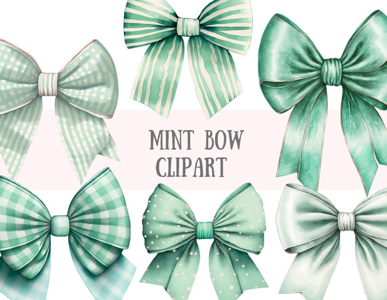 Watercolour Mint Bows Clipart Mint Green Satin Bow PNG - Etsy