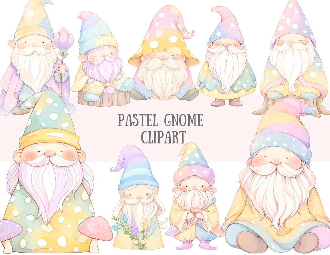 Watercolour Gnome Clipart Cute Rainbow Pastel Garden Gnome PNG Digital ...