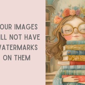 Watercolour Quirky Librarian Clipart Whimsical Book Lover JPG Digital ...