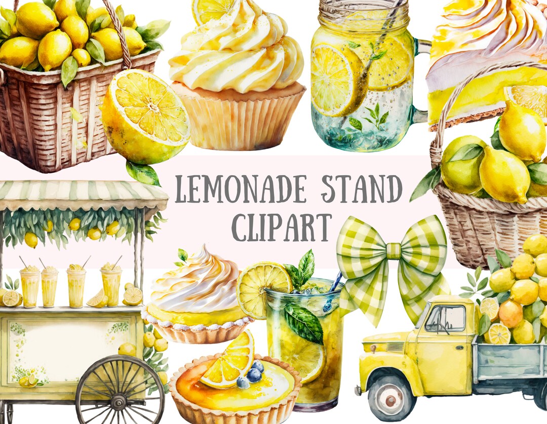 Watercolour Lemonade Stand Clipart - Lemon Fruit PNG Digital Image ...