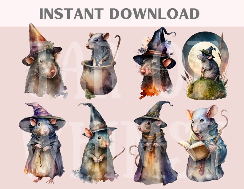 Watercolour Witchy Rat Clipart Gothic Halloween Rat Mice PNG Digital ...