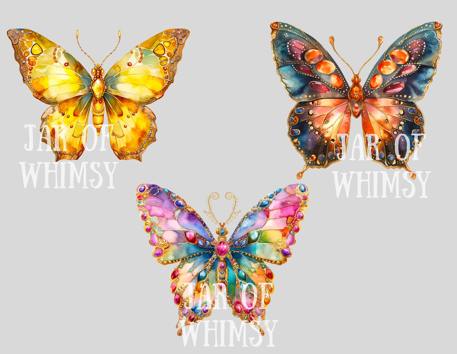 Watercolour Bejeweled Butterfly Clipart Royal Butterfly PNG Digital ...