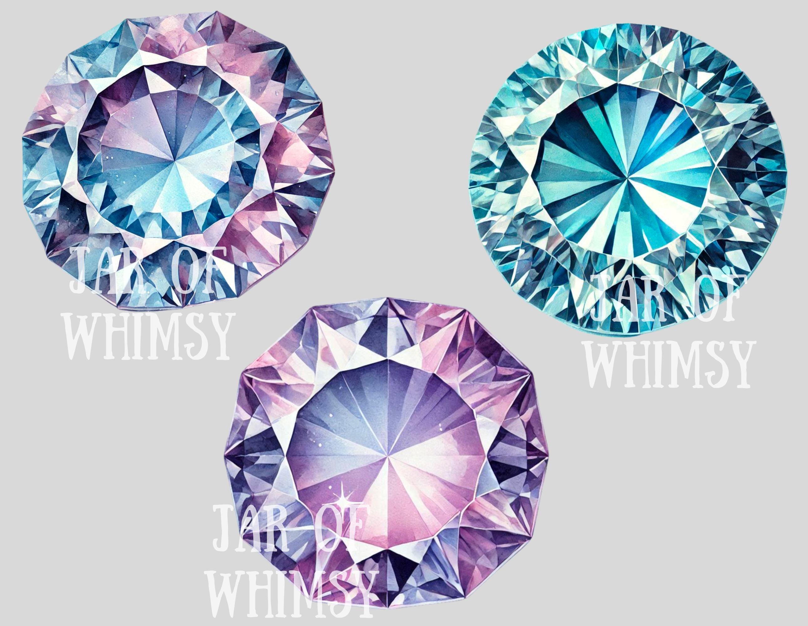 Watercolour Pastel Gem Clipart Round Rhinestone Diamond Gemstones PNG ...