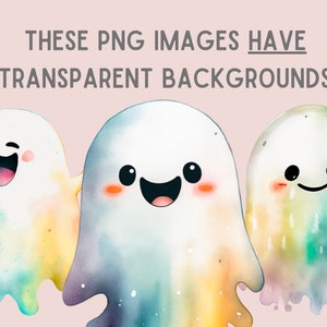 Watercolour Kawaii Ghost Clipart Rainbow Halloween PNG Digital Image ...
