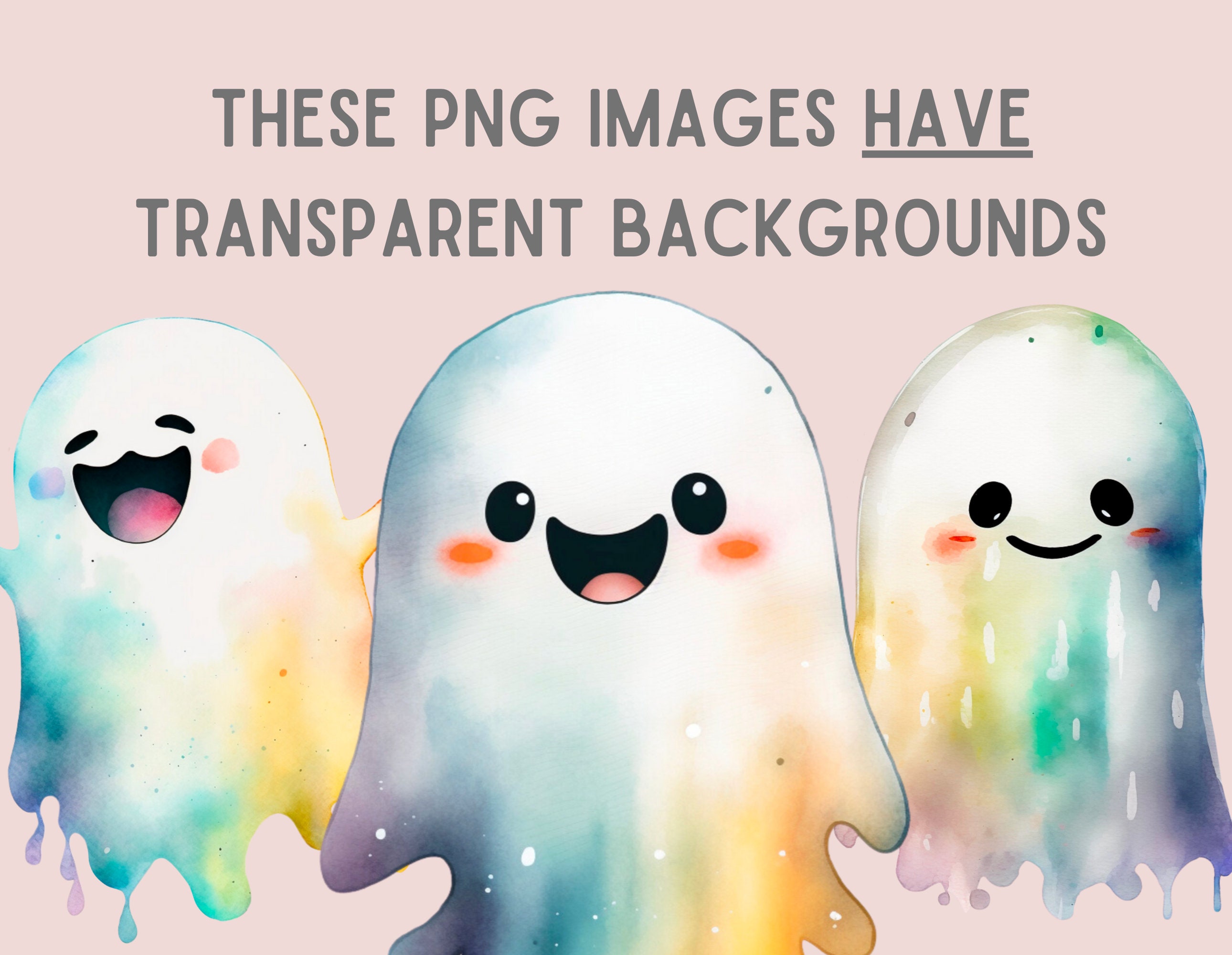 Watercolour Kawaii Ghost Clipart Rainbow Halloween PNG Digital Image ...