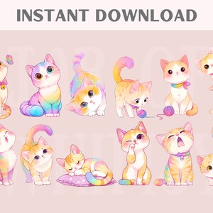 Watercolour Rainbow Kitty Clipart Cute Rainbow Cat PNG Digital Image ...