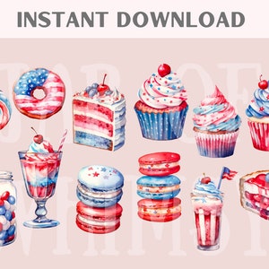 Watercolour Patriotic Treats Clipart 4th of July PNG Digital Image ...