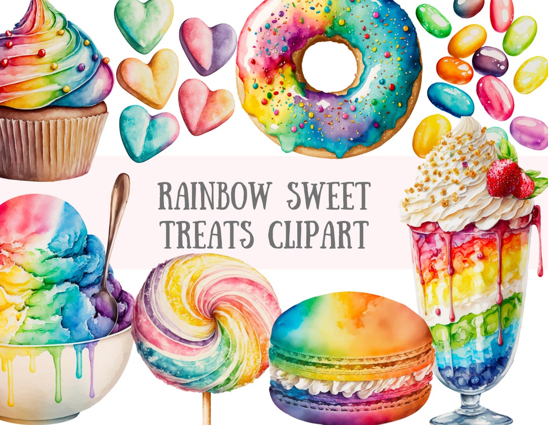 Watercolour Rainbow Sweet Treats Clipart - Donut Lollipop PNG Digital ...