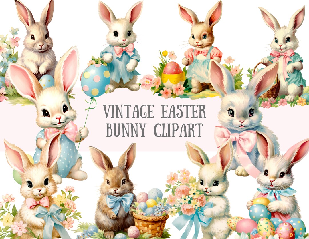 Watercolour Vintage Easter Bunny Clipart Retro Easter Rabbit PNG ...